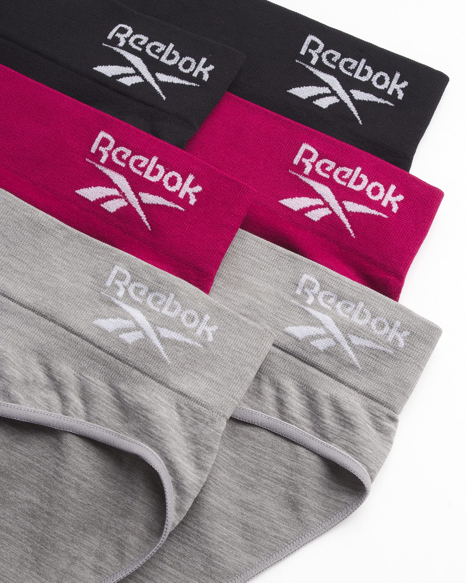 Reebok Women's Bikinis - 6 Pack Microfiber Seamless Womens Bikini Panties - Breathable Underwear for Women (S-XL), Size X-Large, Black/Anemone/Light Grey Melange