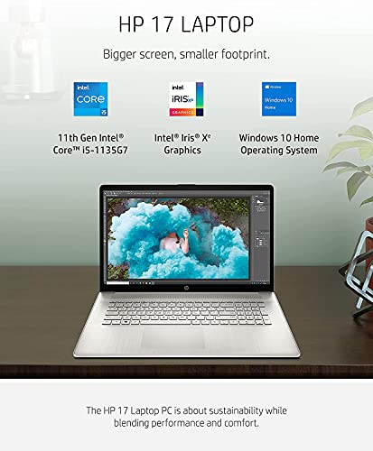 2021 Newest HP 17 Laptop, 17" HD+ Anti-Glare Screen, 11th Gen Intel Core i5-1135G7, Intel Iris Xe Graphics, 16 GB RAM, 1 TB PCIe SSD, Long Battery Life, Webcam, Mics, Win10, Silver + Microfiber Cloth