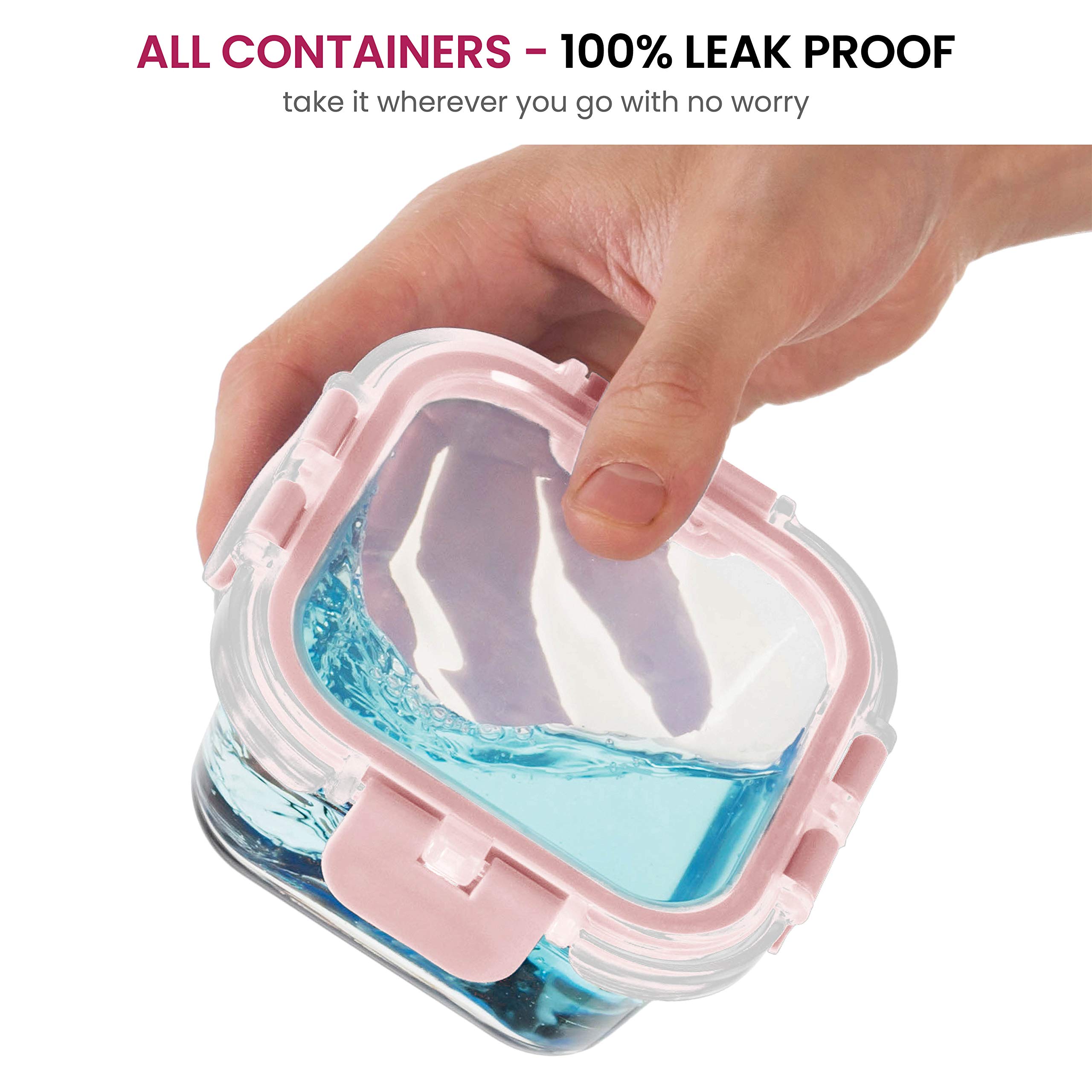 FineDine 24 Piece Glass Storage Containers with Lids - Leak Proof, Dishwasher Safe Glass Food Storage Containers for Meal Prep or Leftovers, Pink