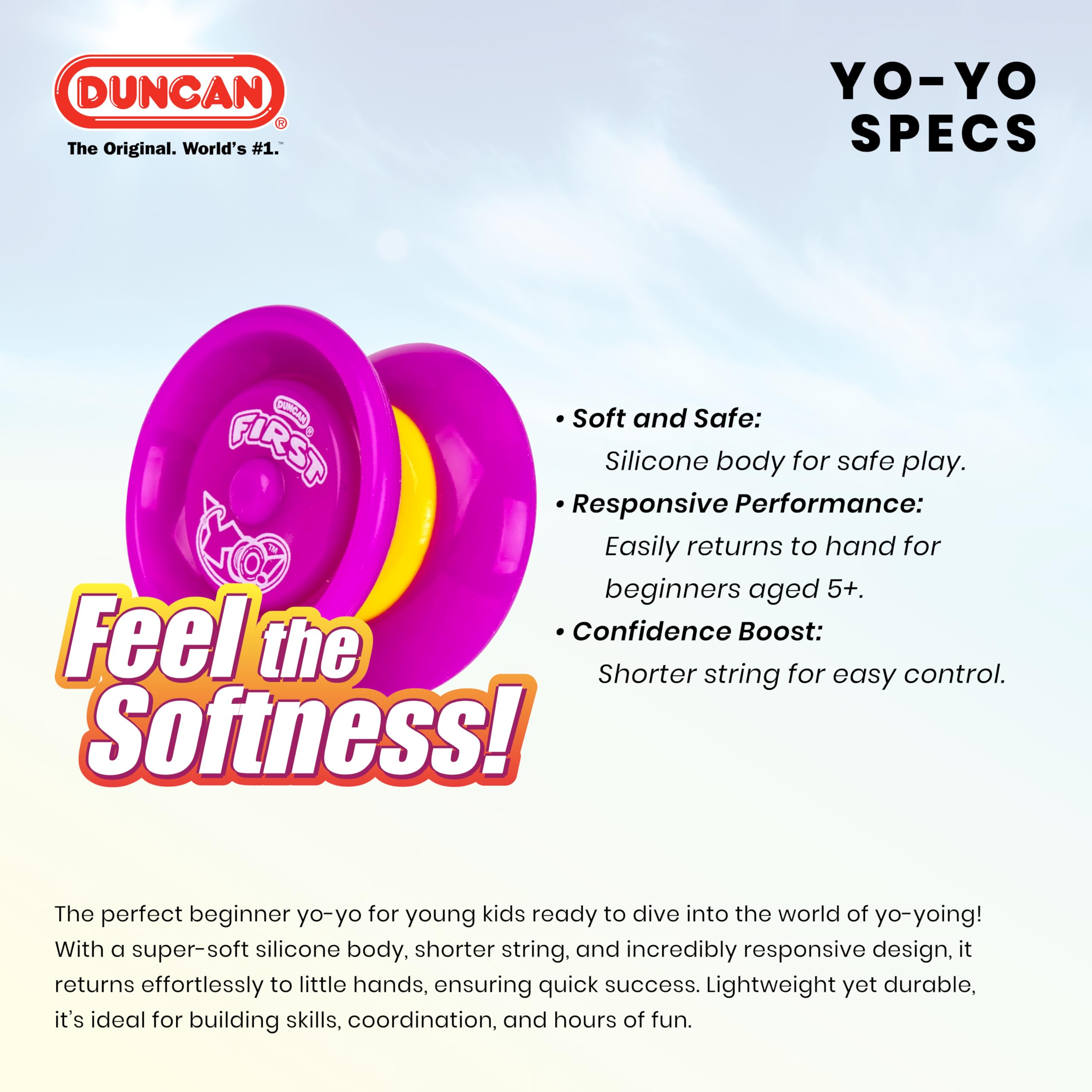 Duncan Toys First Yo! - Best Beginner Yo-Yo for Kids, Responsive Yo Yo, YoYo Toy - Purple/Yellow