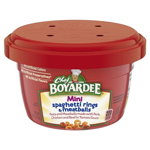 Chef Boyardee Mini Spaghetti Rings and Meatballs, Microwave Food, 7.5 OZ Microwaveable Bowl (12 Bowls)