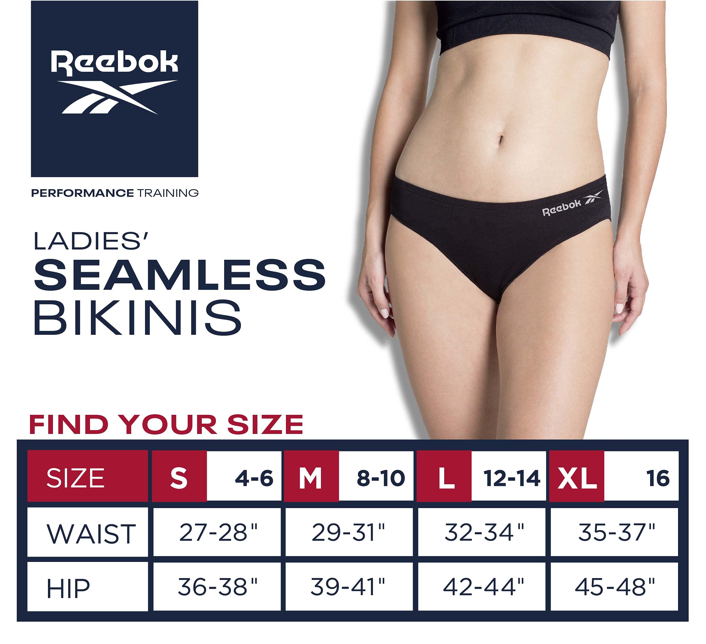 Reebok Women's Bikinis - 6 Pack Microfiber Seamless Womens Bikini Panties - Breathable Underwear for Women (S-XL), Size X-Large, Black/Anemone/Light Grey Melange