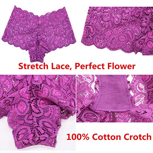 Delcroix 7 Pack Lace Boyshort Panties for Women Breathable Soft Underwear Panty Size XL, Assorted Different Lace Pattern