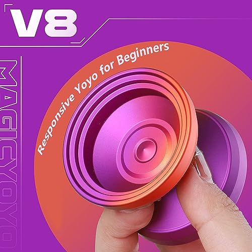 MAGICYOYO V8 Unresponsive Yoyo Professional Yoyo for Advanced, Pro Metal Yoyo + Yoyo Glove + 6 Yoyo Strings (Purple Orange)