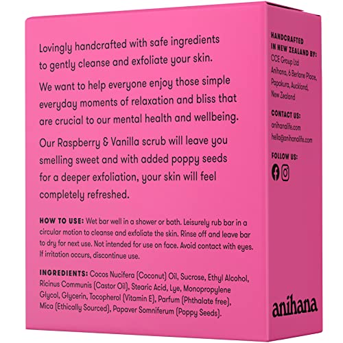 ANIHANA Sugar Scrub Soap Bars 4 Pack with Coconut Oil, Moisturizing, Exfoliating Body Scrub, Refreshing Raspberry Vanilla and Peach Smoothie Scents 3.6 Oz each