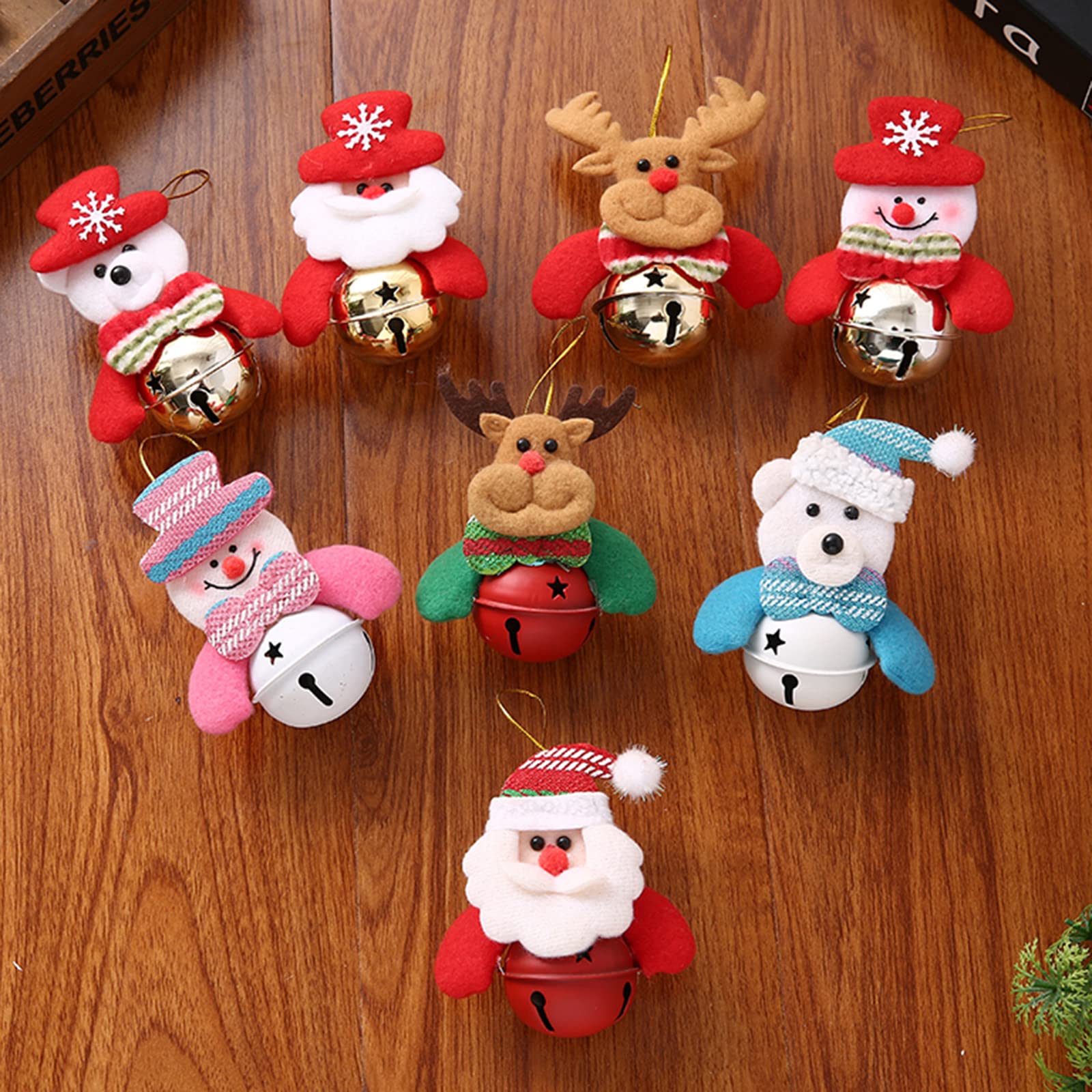 TOPZEA 16Pcs Christmas Bells Ornaments Pendant, Hanging Jingle Bells Felt Bulk Xmas Tree Decorations Santa Clause Snowman Reindeer Doll Elk Bear Ornament for Christmas, Door Home Decor