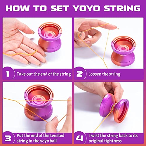 MAGICYOYO V8 Unresponsive Yoyo Professional Yoyo for Advanced, Pro Metal Yoyo + Yoyo Glove + 6 Yoyo Strings (Purple Orange)