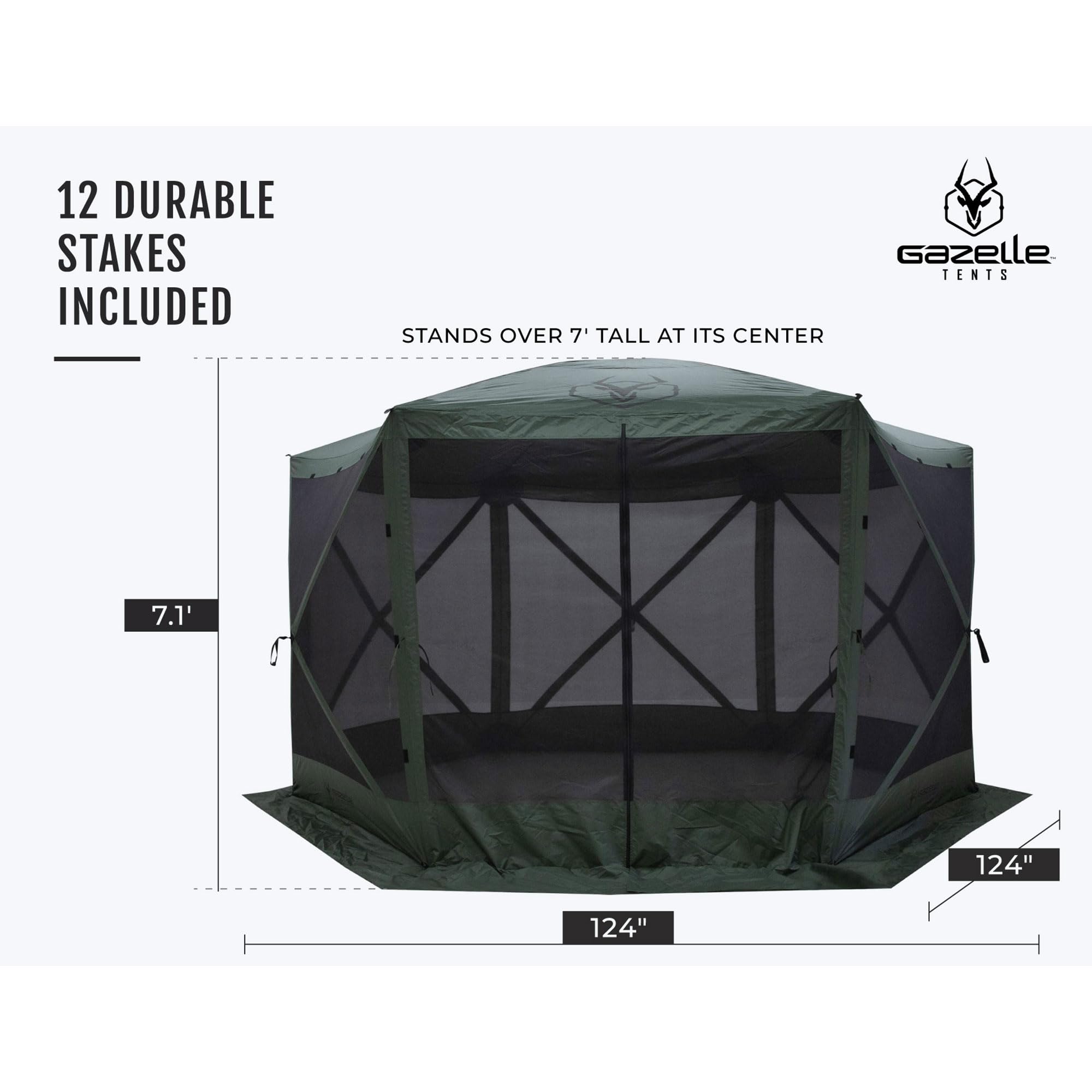 Gazelle GG601GR G6 8-Person 6-Sided Portable Pop-Up Gazebo with Mesh Wind Panels, Carry Bag, and Stakes, Alpine Green