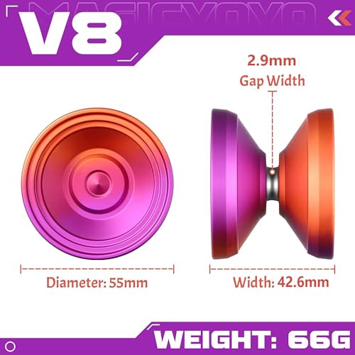 MAGICYOYO V8 Unresponsive Yoyo Professional Yoyo for Advanced, Pro Metal Yoyo + Yoyo Glove + 6 Yoyo Strings (Purple Orange)