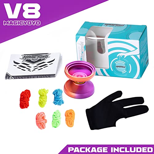 MAGICYOYO V8 Unresponsive Yoyo Professional Yoyo for Advanced, Pro Metal Yoyo + Yoyo Glove + 6 Yoyo Strings (Purple Orange)