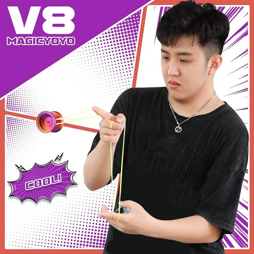 MAGICYOYO V8 Unresponsive Yoyo Professional Yoyo for Advanced, Pro Metal Yoyo + Yoyo Glove + 6 Yoyo Strings (Purple Orange)