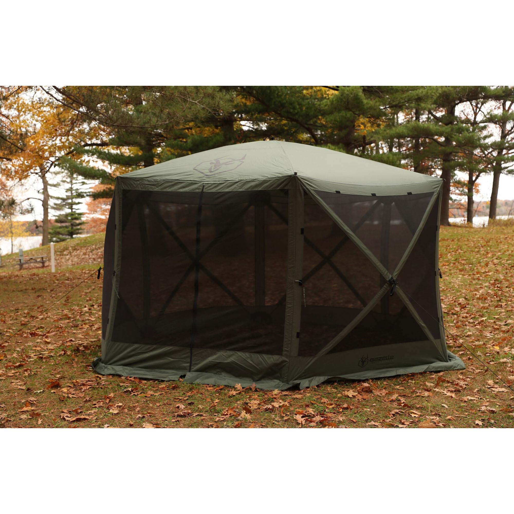 Gazelle GG601GR G6 8-Person 6-Sided Portable Pop-Up Gazebo with Mesh Wind Panels, Carry Bag, and Stakes, Alpine Green