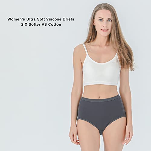 POUDEW Panties for Women Pack Ultra Soft Viscose Full Coverage Ladies Underwear, 6 Pack, Black/White/Grey/Navy/Blue/Red, Medium