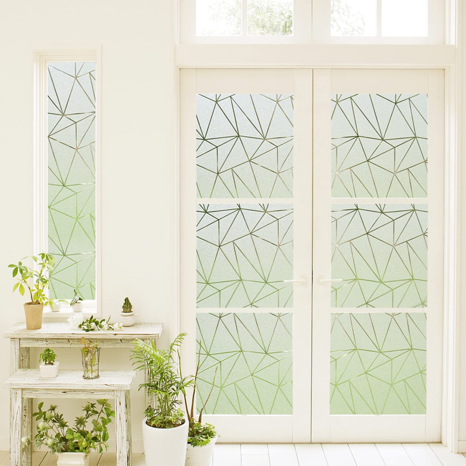Windimiley Window Privacy Film Frosted Glass Window Clings: Bathroom Geometry Frosting Decorative Static Cling UV Sun Blocking Heat Control Home Window Tint Removable Door Cover(17.5 x 78.7 in,Pure)