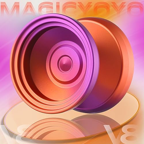 MAGICYOYO V8 Unresponsive Yoyo Professional Yoyo for Advanced, Pro Metal Yoyo + Yoyo Glove + 6 Yoyo Strings (Purple Orange)