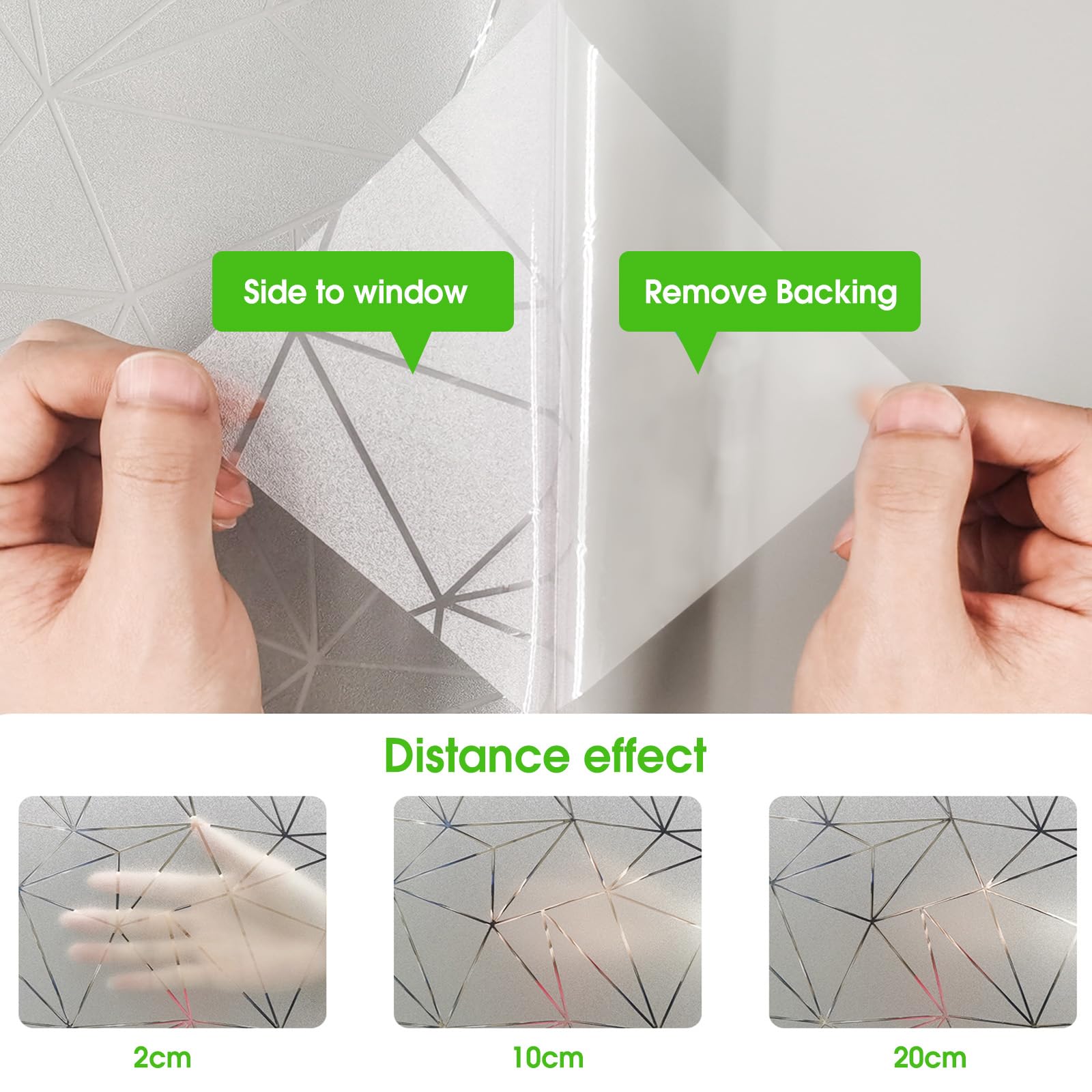 Windimiley Window Privacy Film Frosted Glass Window Clings: Bathroom Geometry Frosting Decorative Static Cling UV Sun Blocking Heat Control Home Window Tint Removable Door Cover(17.5 x 78.7 in,Pure)