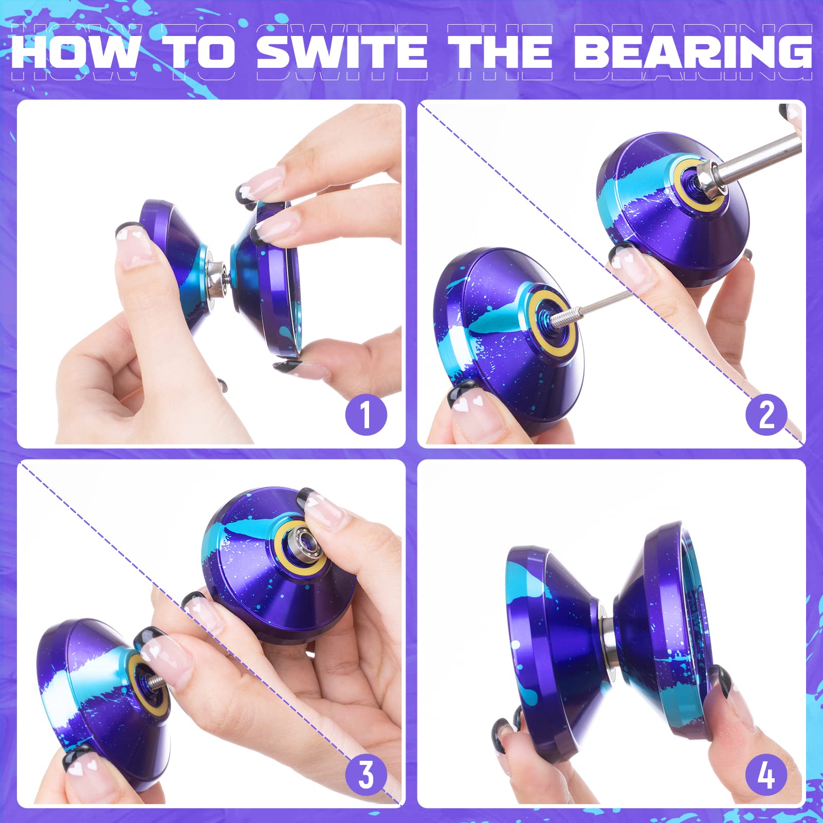 Yoyo Professional Responsive Yoyo V8 - Dual Purpose Yoyo for Kids Beginners, Pro Metal Yo Yo for Adults with Unresponsive Yoyo Bearing + 12 Yoyo Strings, Yo-yo Case Bag, Removal Tool (Purple Blue)