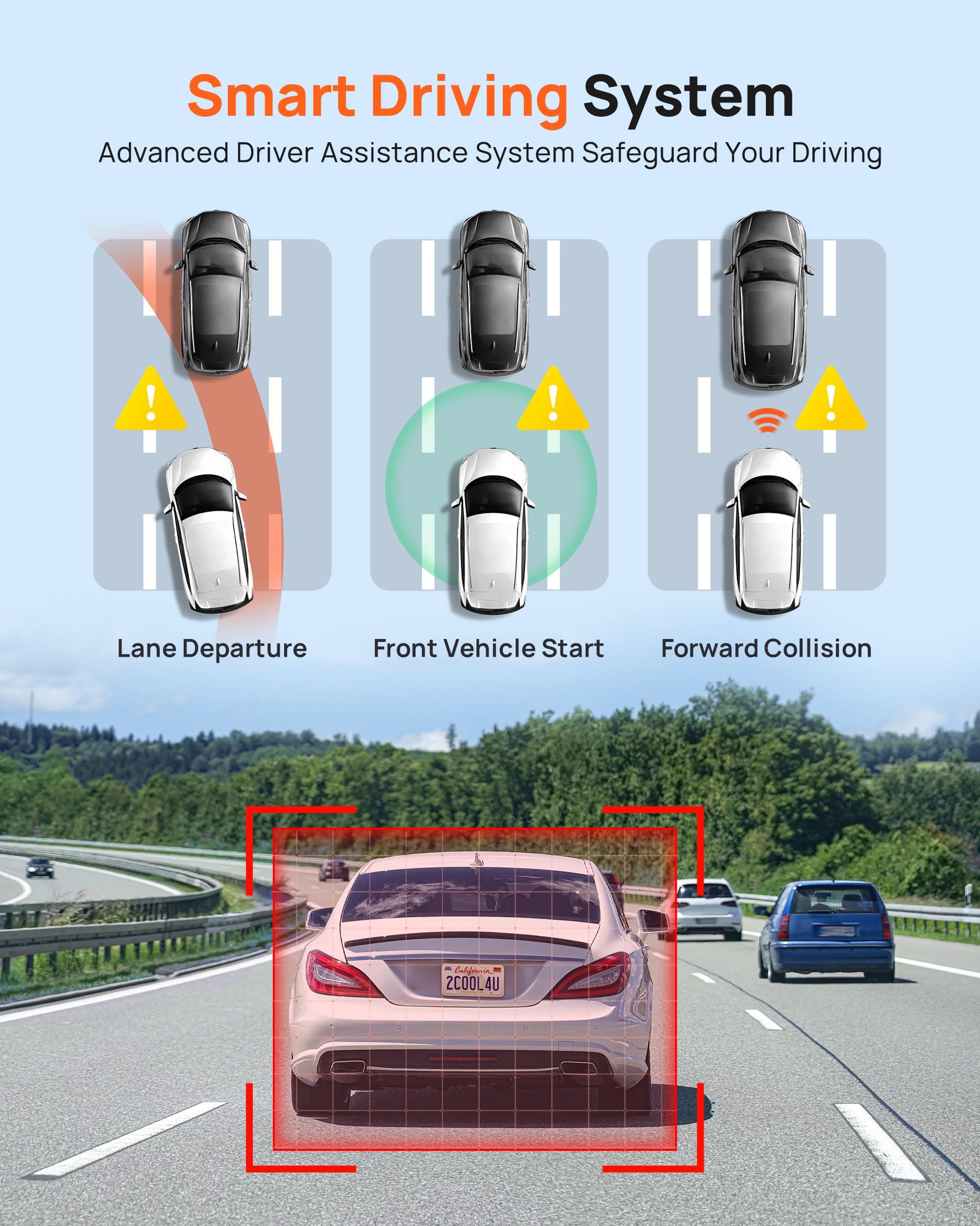 70mai 2.7K UHD Dash Cam Front and Rear A500S, Dual Dash Camera for Cars, Dashcam with APP, Sony IMX335, ADAS, Built-in WiFi GPS, 2'' IPS Screen, WDR, Night Vision, 24/7 Parking Mode, Loop Recording
