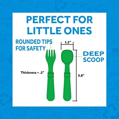 Re-Play Made in USA Toddler Forks and Spoons, Pack of 8 Without Carrying Case - 4 Kids Forks with Rounded Tips and 4 Deep Scoop Toddler Spoons - 0.2" Thick Toddler Utensils, Easter