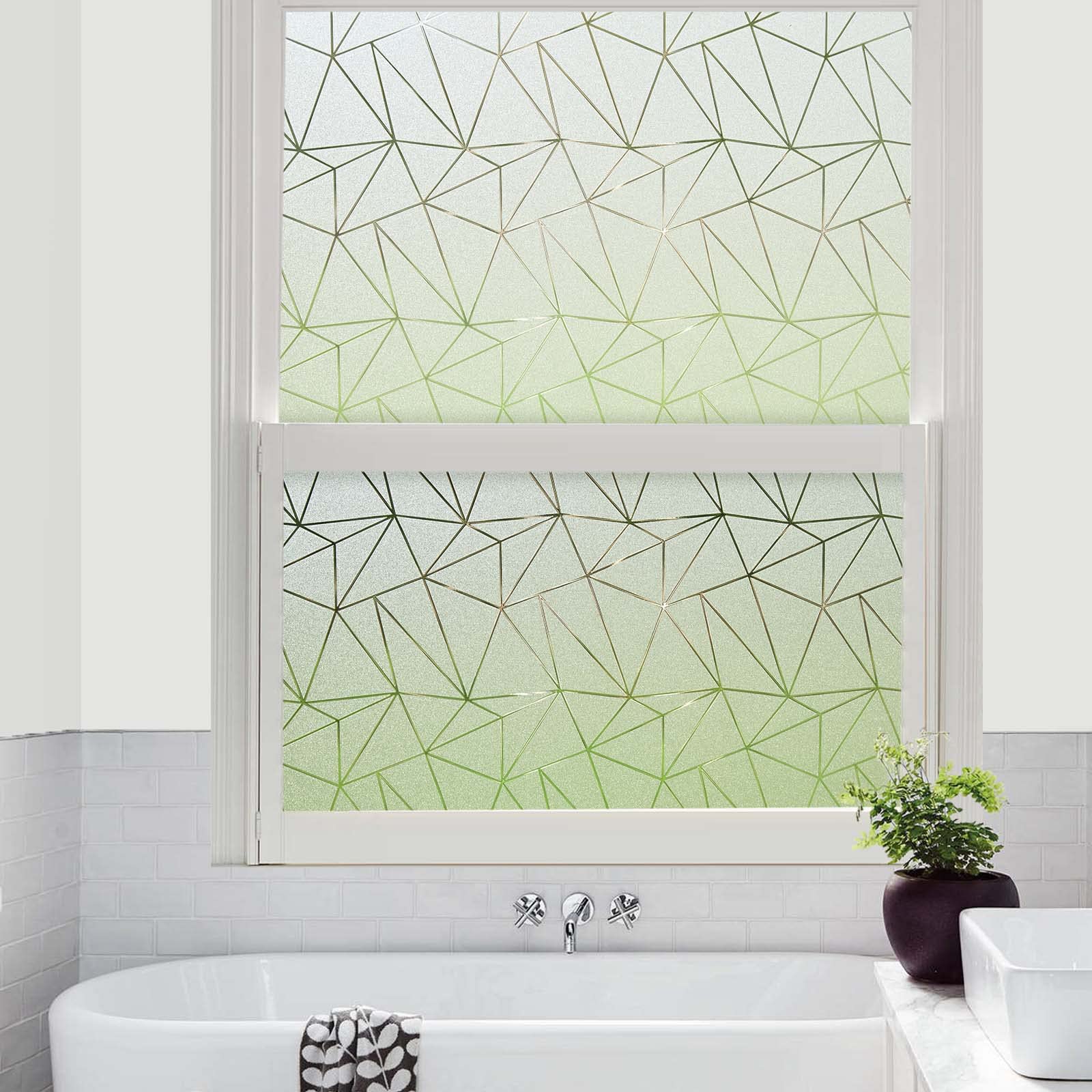 Windimiley Window Privacy Film Frosted Glass Window Clings: Bathroom Geometry Frosting Decorative Static Cling UV Sun Blocking Heat Control Home Window Tint Removable Door Cover(17.5 x 78.7 in,Pure)