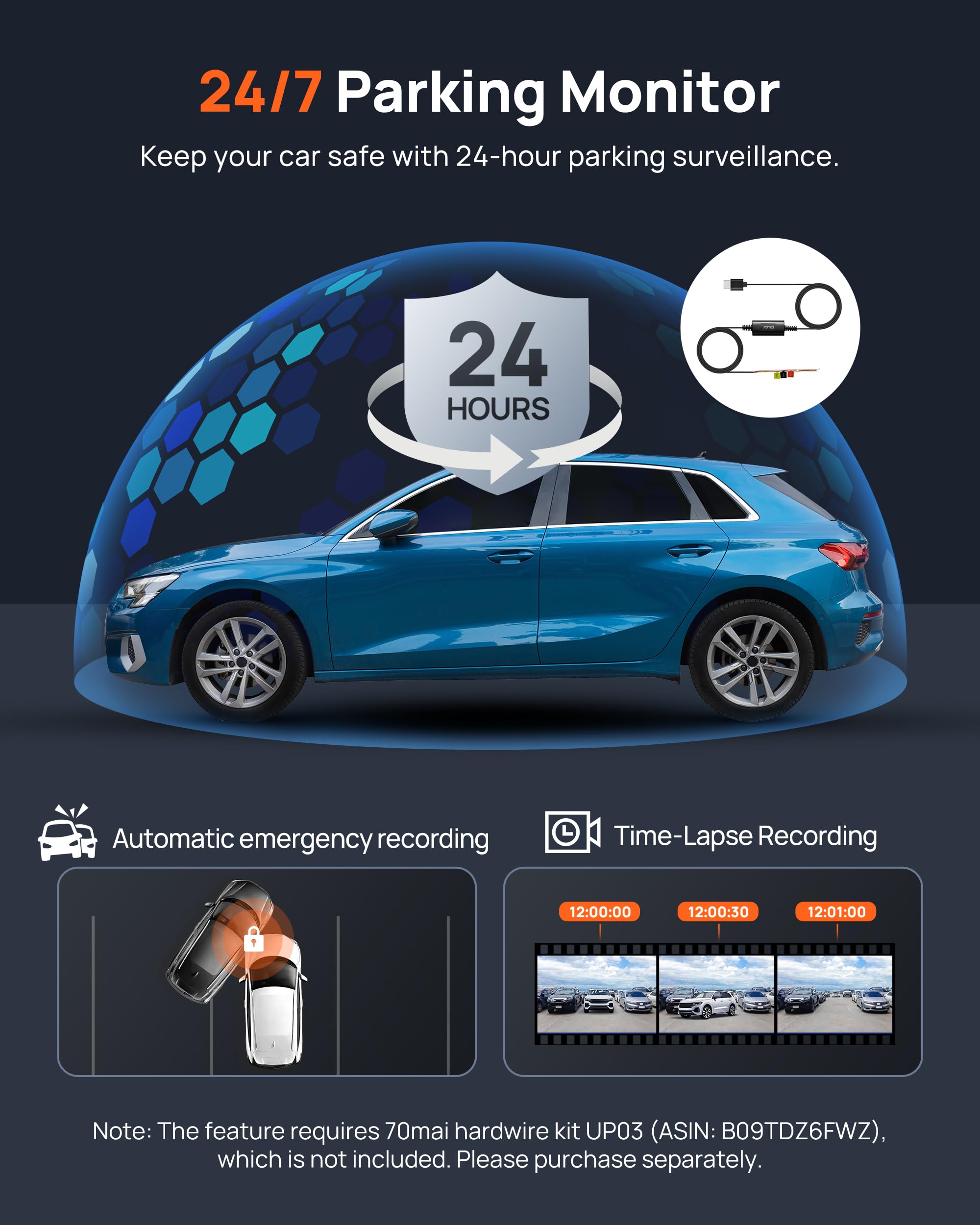 70mai 2.7K UHD Dash Cam Front and Rear A500S, Dual Dash Camera for Cars, Dashcam with APP, Sony IMX335, ADAS, Built-in WiFi GPS, 2'' IPS Screen, WDR, Night Vision, 24/7 Parking Mode, Loop Recording
