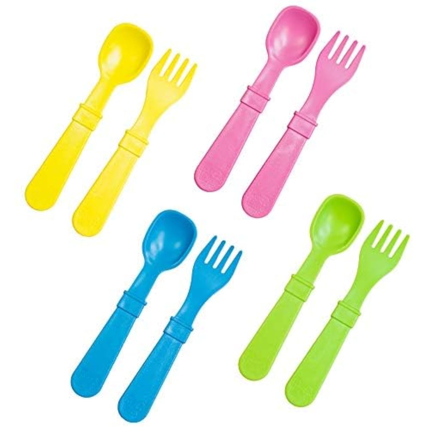 Re-Play Made in USA Toddler Forks and Spoons, Pack of 8 Without Carrying Case - 4 Kids Forks with Rounded Tips and 4 Deep Scoop Toddler Spoons - 0.2" Thick Toddler Utensils, Easter