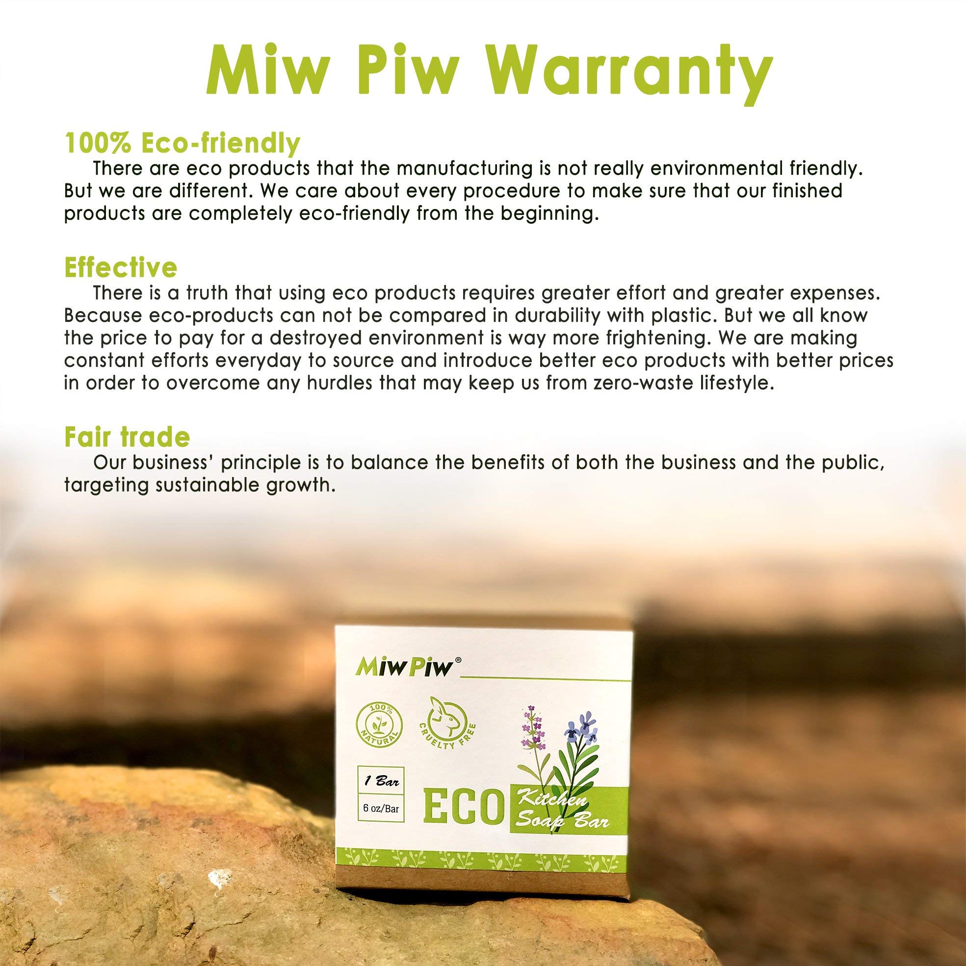 Miw Piw Vegan Dish Soap Bar - Large 6 Ounce - Lather Clean Safe Ingredients- Plastic Free Palm Oil Free - Zero Waste Eco Friendly Kitchen Dishwashing Solid Soap