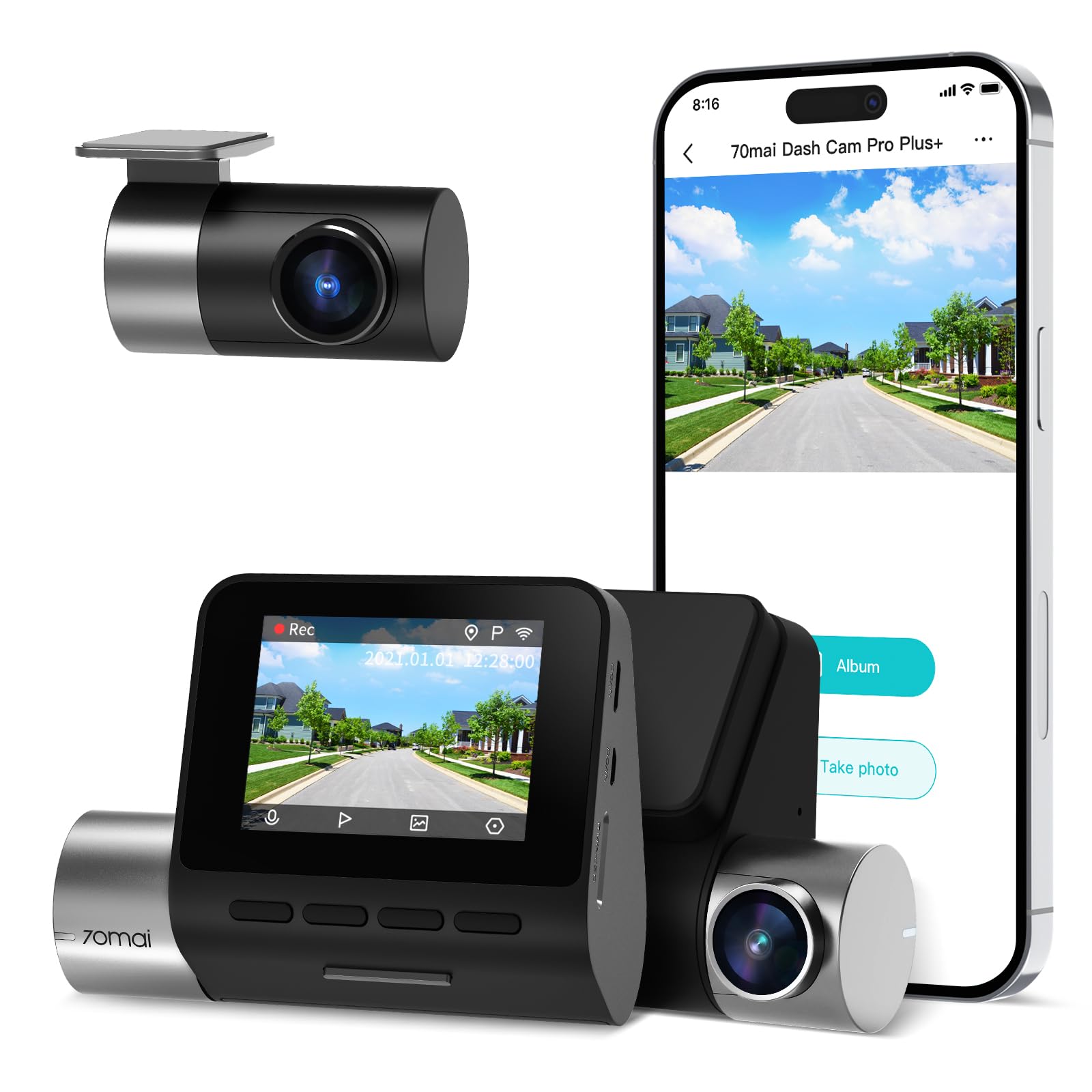70mai 2.7K UHD Dash Cam Front and Rear A500S, Dual Dash Camera for Cars, Dashcam with APP, Sony IMX335, ADAS, Built-in WiFi GPS, 2'' IPS Screen, WDR, Night Vision, 24/7 Parking Mode, Loop Recording