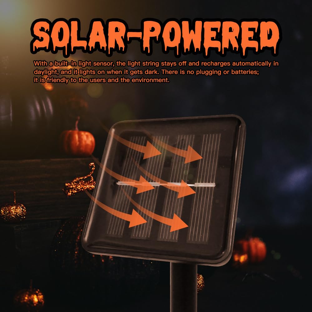 Halloween Solar Outdoor String Lights, 50 Purple Spider Lights with 8 Modes, 23ft Waterproof String Bulbs, Decorations for Halloween Party, Yard, Patio, Garden, Outdoor, Home