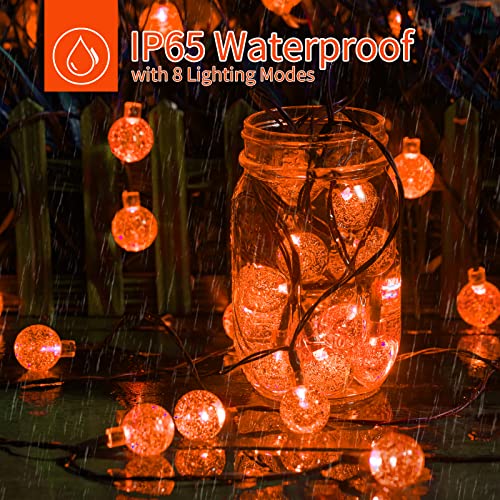 Solar Christmas String Lights Outdoor Waterproof, 2 Pack 60 LED 36.5 FT Each, Crystal Globe Lights with 8 Lighting Modes, Solar Powered Patio Lights for Garden Yard Porch Wedding Party Decor (Orange)