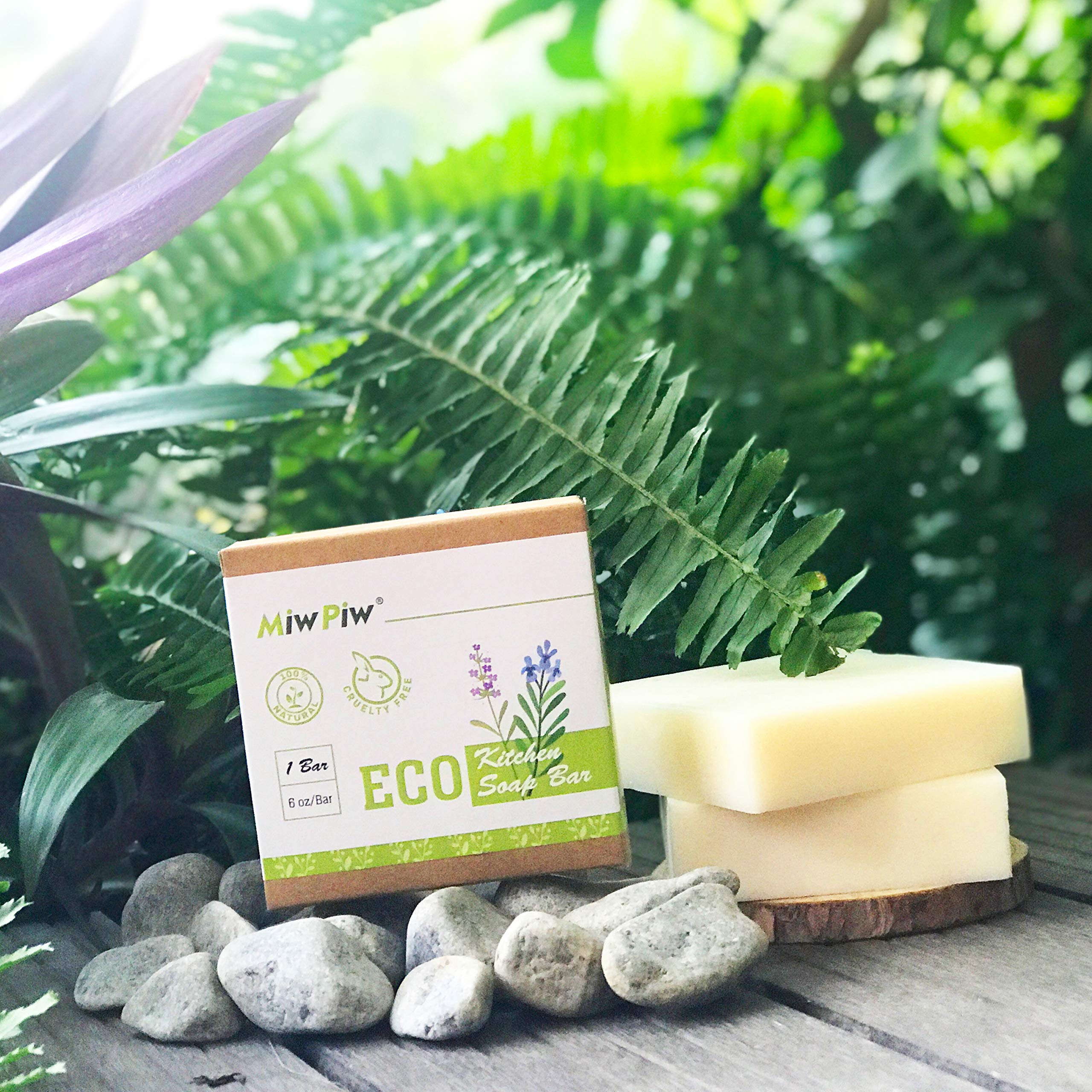 Miw Piw Vegan Dish Soap Bar - Large 6 Ounce - Lather Clean Safe Ingredients- Plastic Free Palm Oil Free - Zero Waste Eco Friendly Kitchen Dishwashing Solid Soap