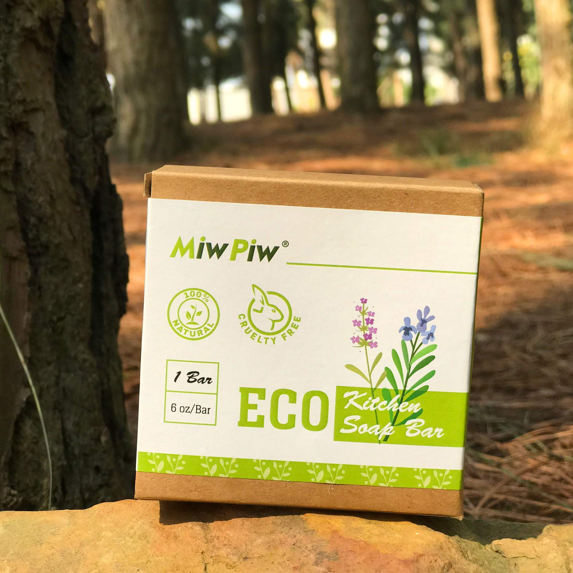 Miw Piw Vegan Dish Soap Bar - Large 6 Ounce - Lather Clean Safe Ingredients- Plastic Free Palm Oil Free - Zero Waste Eco Friendly Kitchen Dishwashing Solid Soap