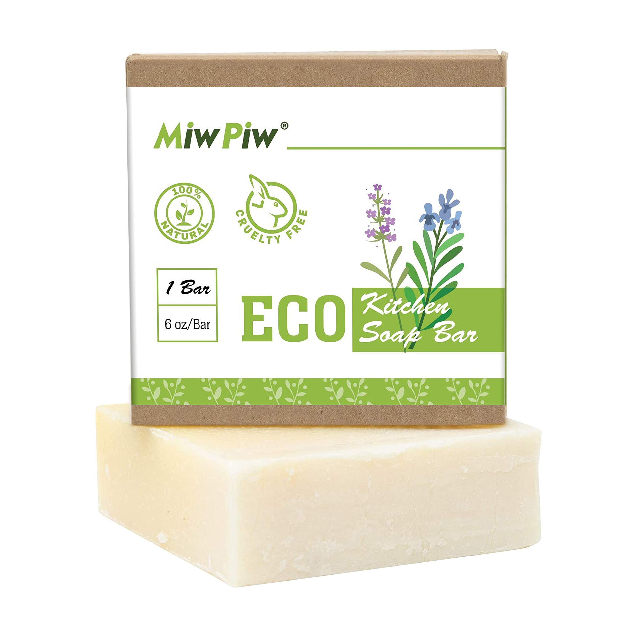Miw Piw Vegan Dish Soap Bar - Large 6 Ounce - Lather Clean Safe Ingredients- Plastic Free Palm Oil Free - Zero Waste Eco Friendly Kitchen Dishwashing Solid Soap