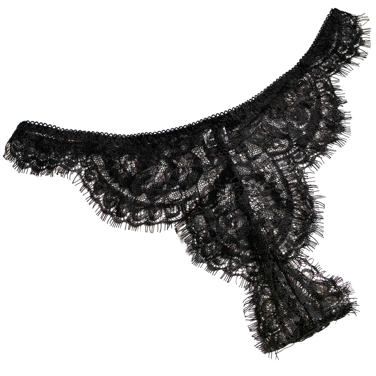 Lilosy Women Sexy Underwire Push Up Sheer Garter Belt Lingerie Set Floral Lace See Through Bra and Panty 3 Piece Eyelash Halter Black Medium
