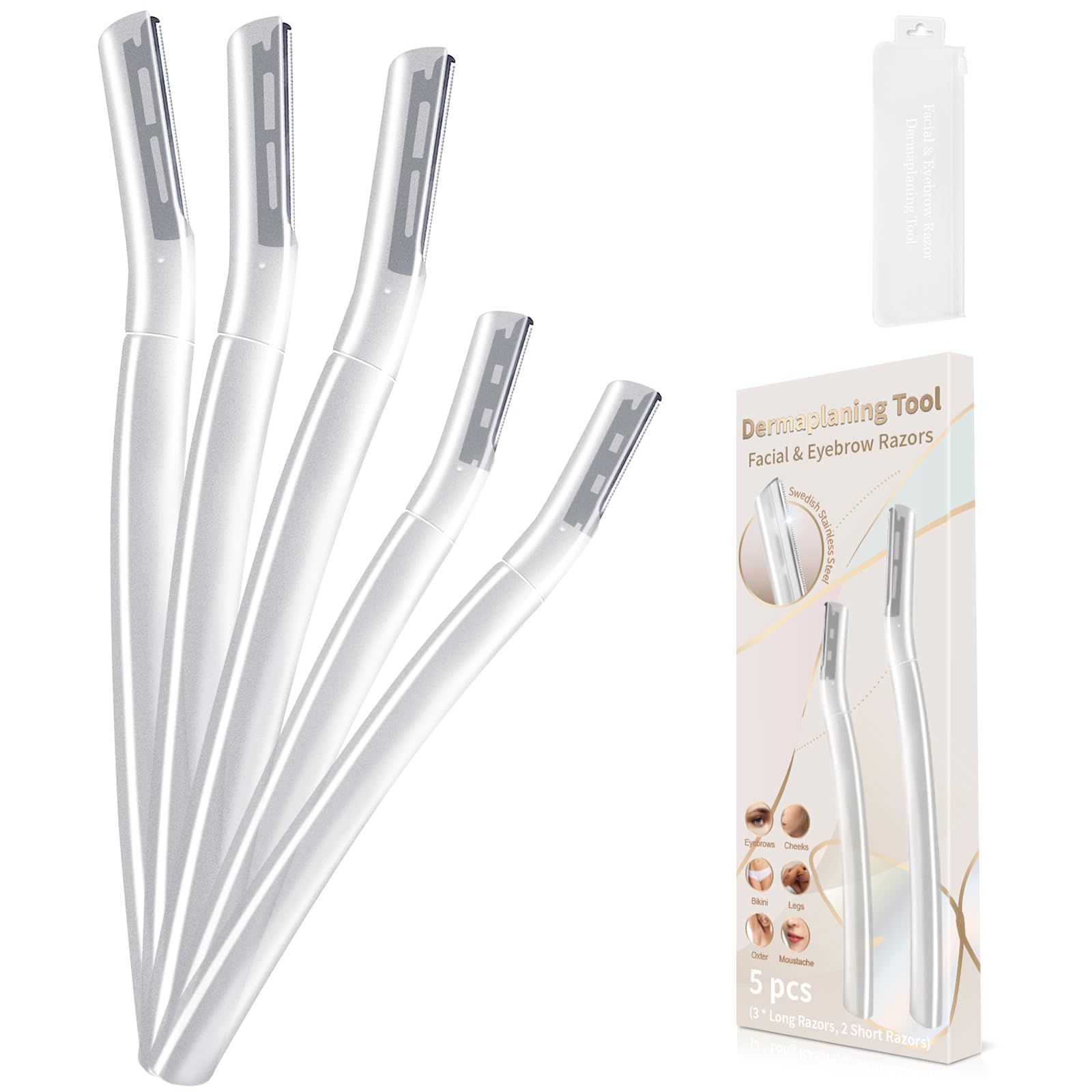 Face Razors for Women, Dermaplane Razor for Women Face, Eyebrow Razor, Facial Razor, Professional Dermaplaning Tool, Gentle Skin Exfoliation Microblades for Sensitive Skin, Peach Fuzz Remover, 5 Count