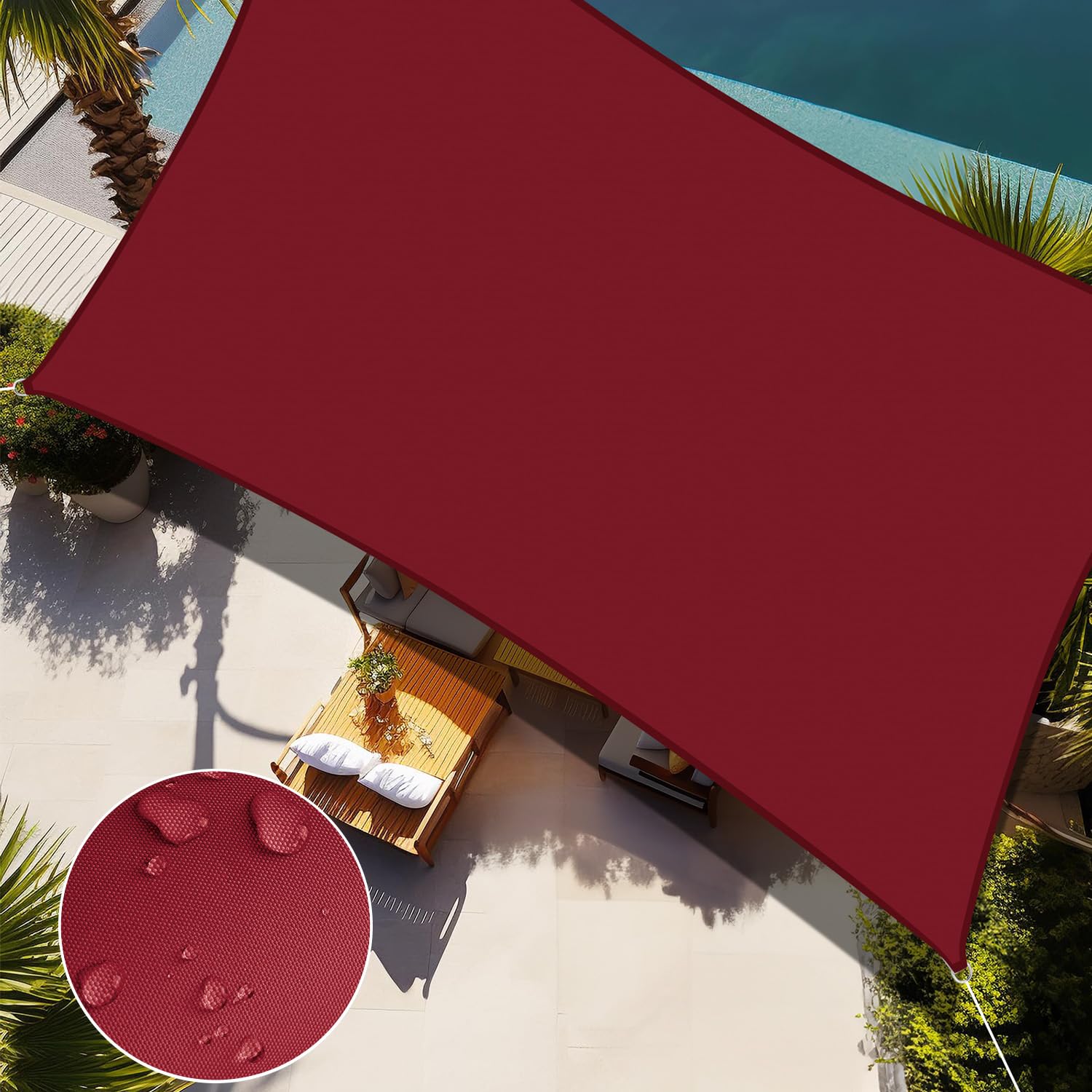 E&K Sunrise 12' x 12' Waterproof Sun Shade Sail Outdoor Rectangle Canopy Shade Cover UV Block for Pergola Patio Backyard Garden Deck (Red)