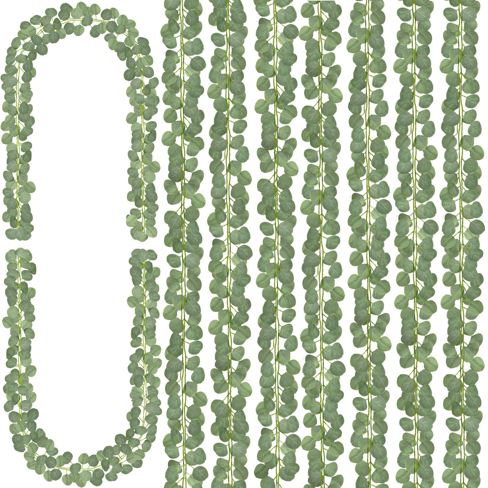 CQURE 8Pcs Eucalyptus Garland,Artificial Eucalyptus Leaves Table Greenery Garland Wreath Spring Garland Vines for Wedding Party Table Bedroom Wall Room Decor