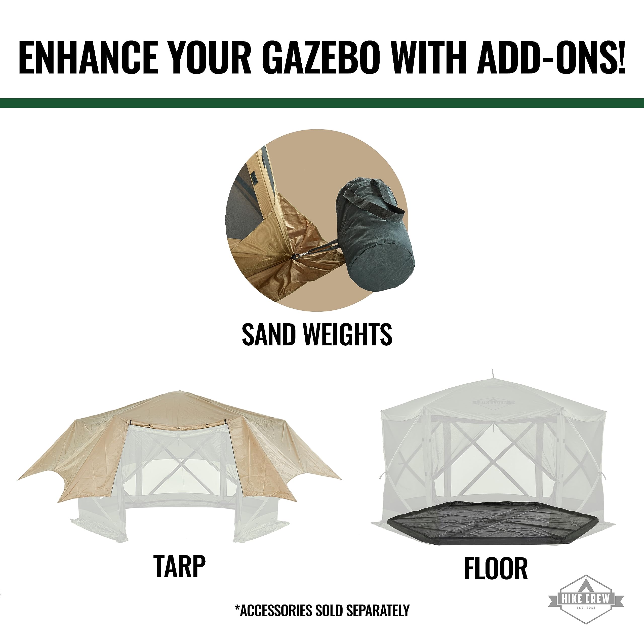 Hike Crew 12’x12’ Pop-Up Gazebo Screen Tent | 6-Sided Outdoor Canopy Shelter w/Built-in Zippered Wind Panels, Built-in Awning, Stakes, Ropes & Carry Bag for Camping & Sports | UV Resistant SPF 50+