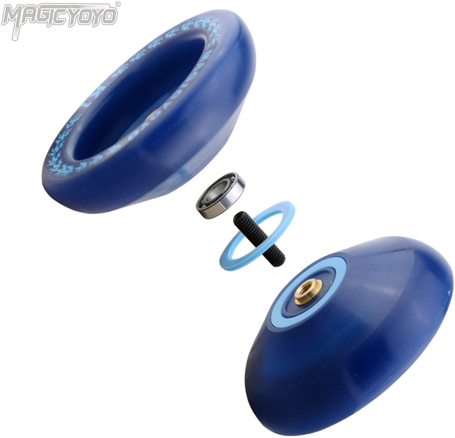 MAGICYOYO Responsive Yoyo K1 Tug Return Yoyo, Hubstacks Yoyo for Kids Beginners Dual Purpose Yoyo with Unresponsive Bearing, Sturdy Storage Bag + 12 Yoyo Strings +Yo-Yo Glove +2 Yoyo Hubstacks (Blue)