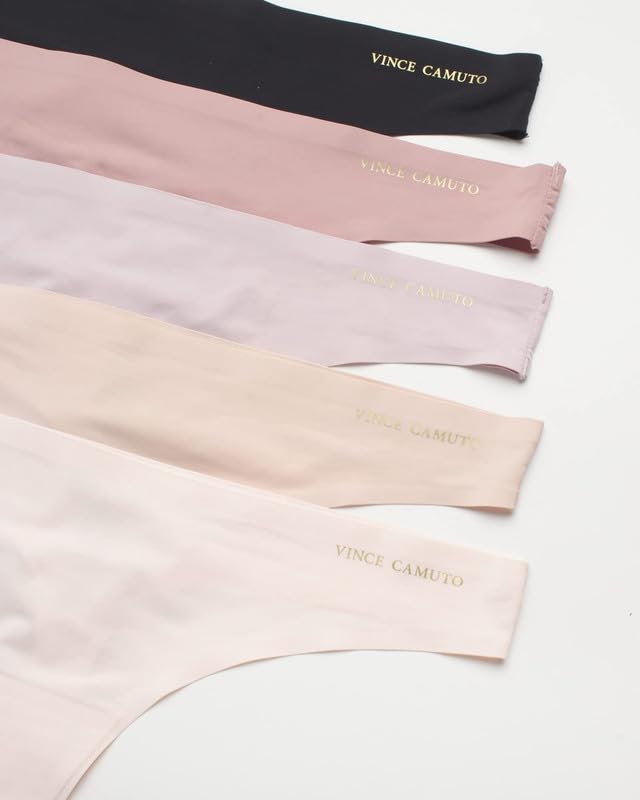 Vince Camuto Women's Thong Underwear - 5 Pack/10 Pack Ultra Soft & Sexy Lingerie - Breathable Panties for Women, Size Medium, Rose Assorted (5 Pack)