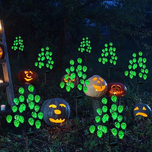 Solar Halloween Decorations Outdoor Scary Skull Stake Lights for Halloween Yard Haunted Graveyard Pathway Lights, Halloween Frightening Decor Lights for All Saints' Day Gravestone Cemetery
