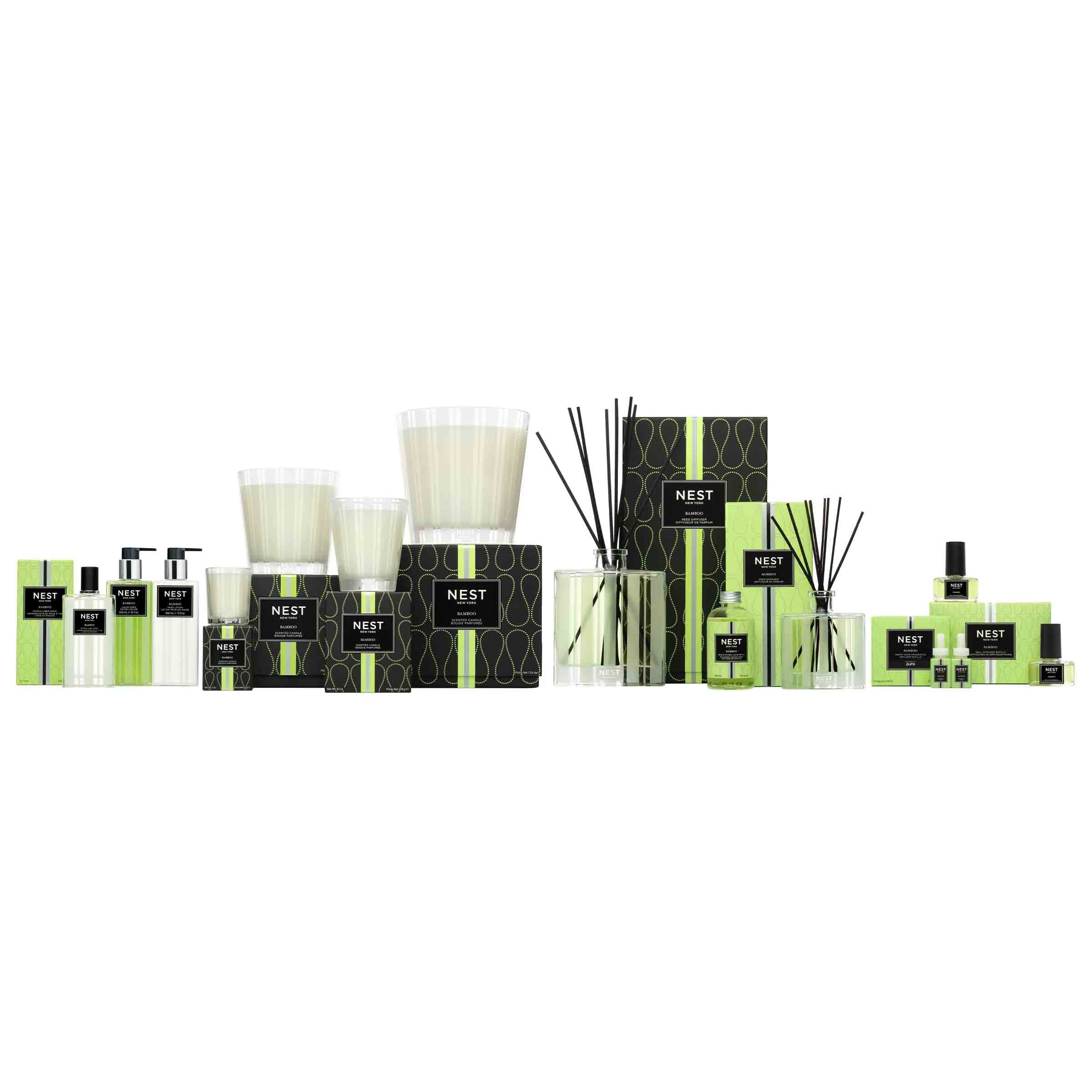 NEST New York Reed Diffuser, Bamboo - 5.9 fl oz - Fragrance for Up to 90 Days - Reusable, Refillable Glass Holder - Includes 8 All-Natural Reed Sticks - Flame Free