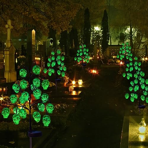 Solar Halloween Decorations Outdoor Scary Skull Stake Lights for Halloween Yard Haunted Graveyard Pathway Lights, Halloween Frightening Decor Lights for All Saints' Day Gravestone Cemetery