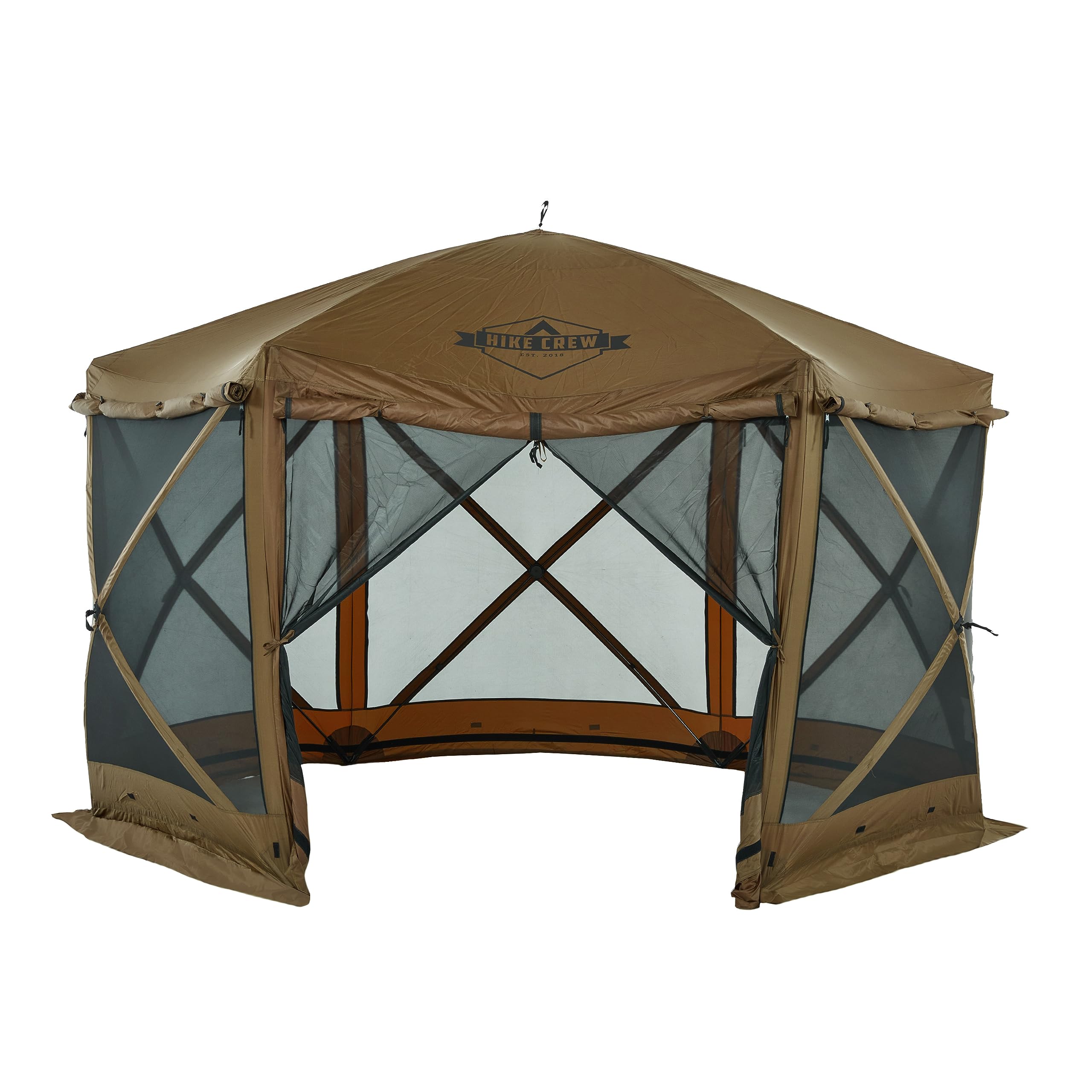 Hike Crew 12’x12’ Pop-Up Gazebo Screen Tent | 6-Sided Outdoor Canopy Shelter w/Built-in Zippered Wind Panels, Built-in Awning, Stakes, Ropes & Carry Bag for Camping & Sports | UV Resistant SPF 50+