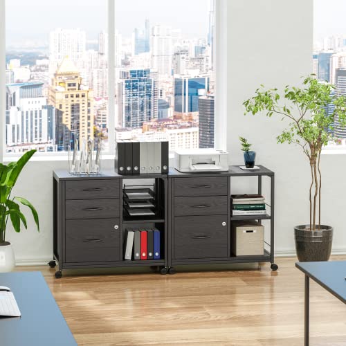 Himusi File Cabinet, Filing Cabinets for Home Office with Lock and USB Charging Port, 3 Drawer Wood File Cabinets for A4/Letter Size, Printer Stand with Storage
