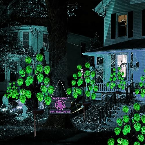Solar Halloween Decorations Outdoor Scary Skull Stake Lights for Halloween Yard Haunted Graveyard Pathway Lights, Halloween Frightening Decor Lights for All Saints' Day Gravestone Cemetery