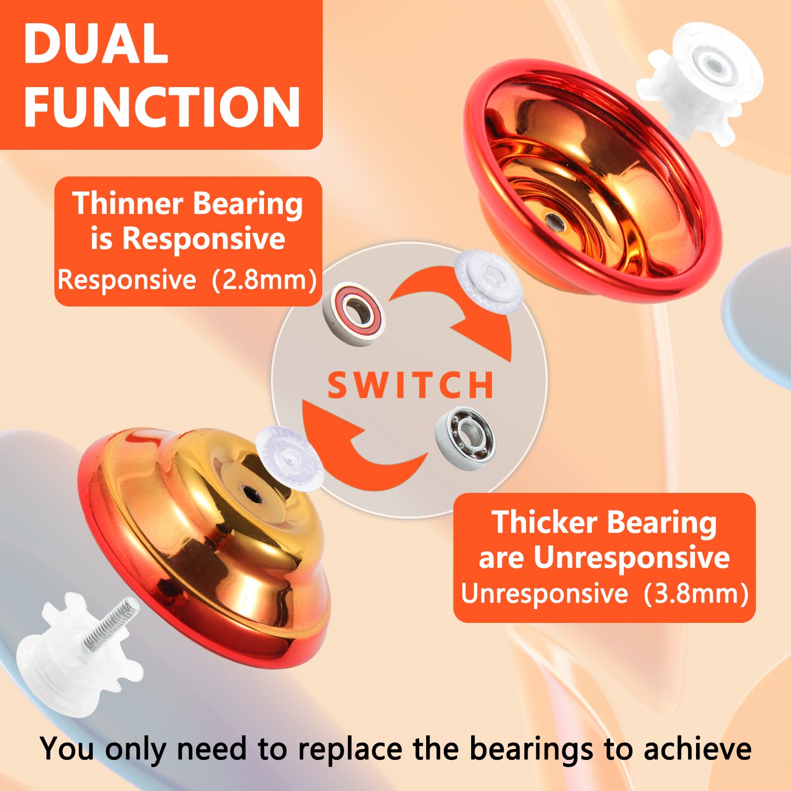 LUOMAJA Metal Responsive Yoyo for Kids: Aluminum Yo Yo Magic for Kids Beginner - Replacement Unresponsive Ball Bearing for Professional Yoyo Players with 10 String Pack & 2 Dragon Finger Gloves