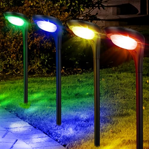 Jvgoo Solar Pathway Lights Color Changing, Upgraded 9 Lighting Modes Solar Garden Lights Outdoor Waterproof, Auto On/Off LED Bright Lights for Halloween Christmas Yard Patio Lawn, 4 Pack