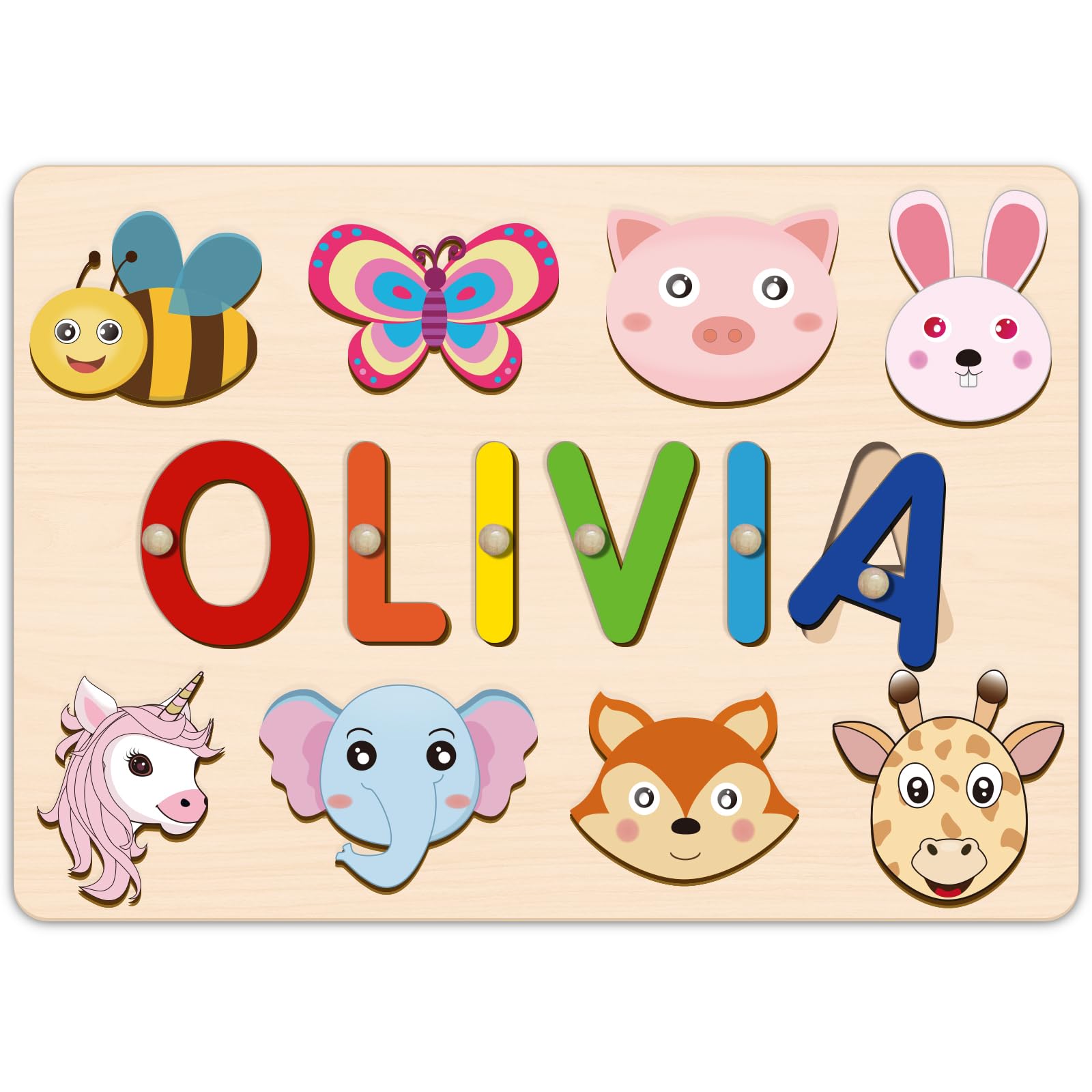 Personalized Wooden Name Puzzle for Kids, Custom Baby Gifts with Engraved Text on Back, 1st Birthday Gifts for Girls Boys, Easter Basket Stuffers for Toddler, Early Learning Toys for Baby