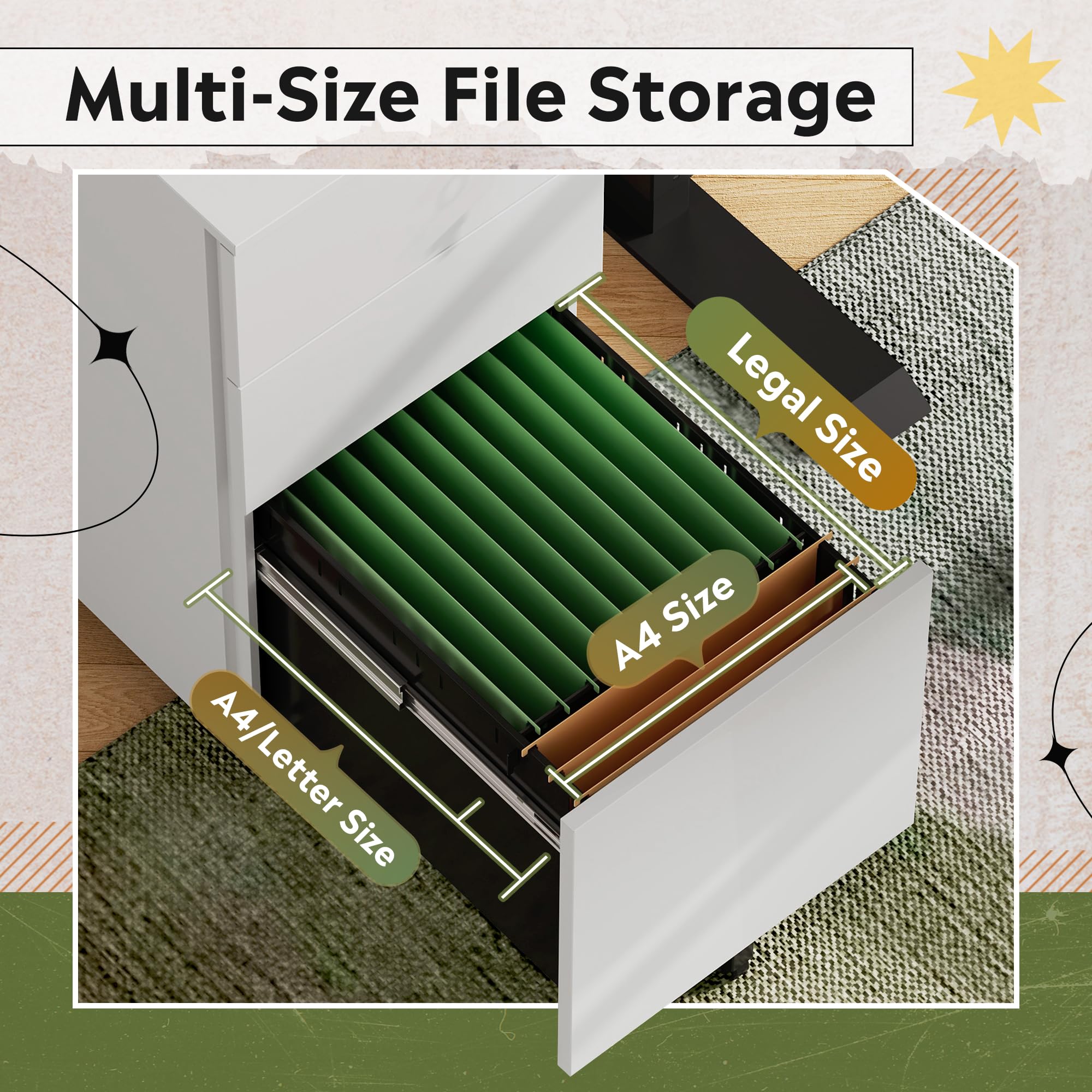 DEVAISE White File Cabinet, Small Filing Cabinet with 3 Drawers with Slim Width for Home Office, Rolling Under Desk Cabinet (11.8 inch)